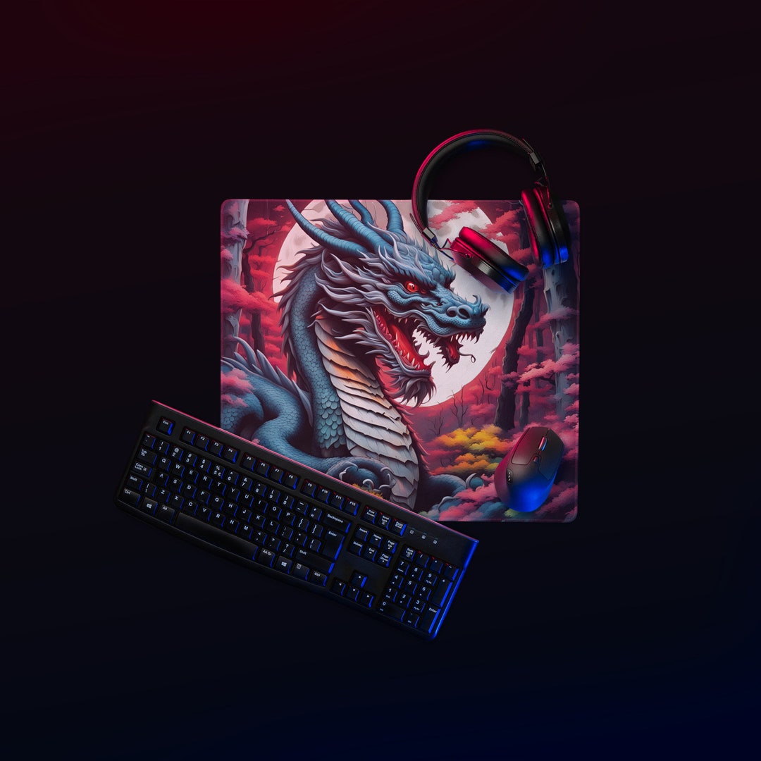 Oriental Japanese Dragon Gaming Mouse Pad Blue Hued Full - Etsy