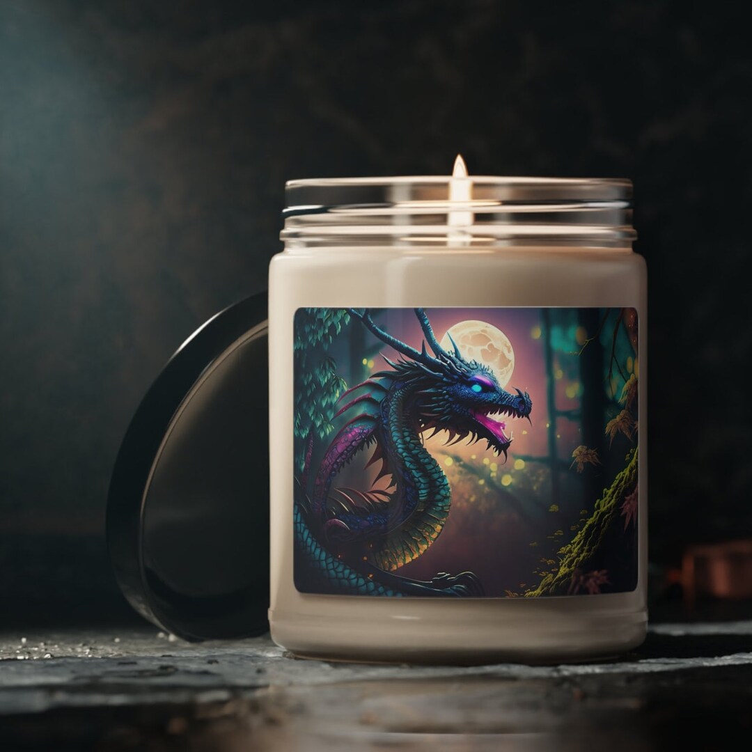 Blue Hued Oriental Japanese Dragon Scented Soy Candle - 9oz - Mythical ...