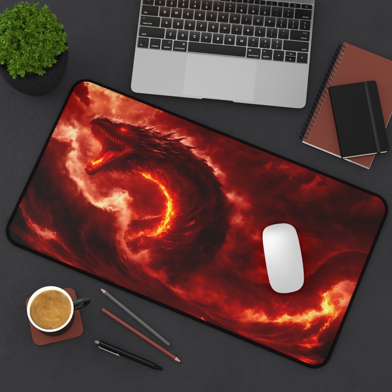Sea Serpents Fire and Fury Desk Mat, Sea Beast Mouse Pad, Crimson ...