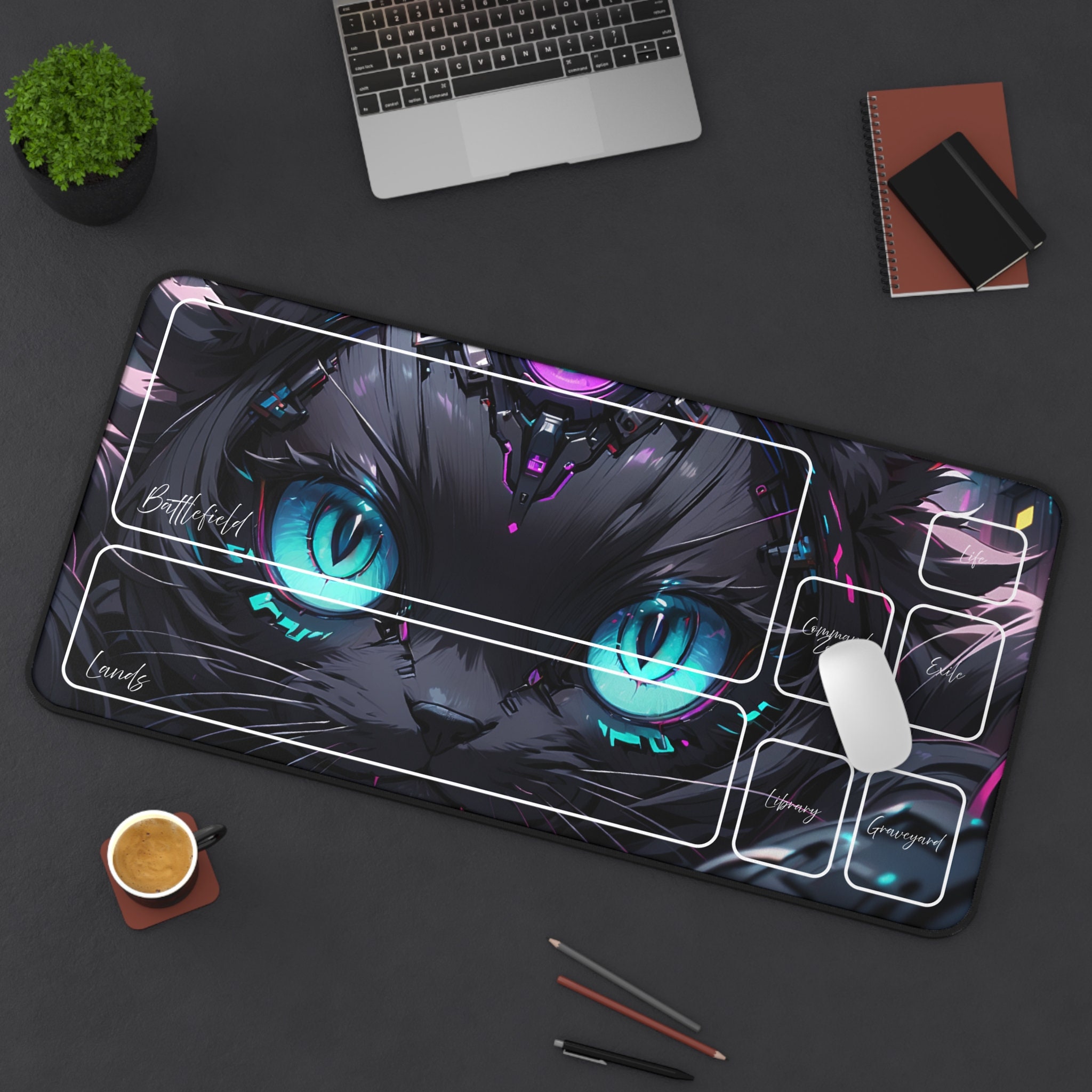 MTG Cyperpunk Cat Desk Mat, Lo Fi Mousepad, Cyberpunk Desk Mat, City ...