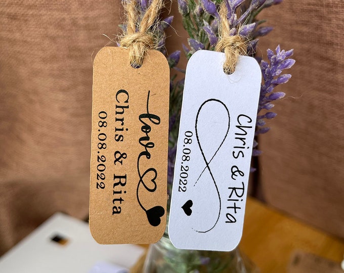 50 Heart Shaped 2 Inch Wedding Favor Tags Kraft Brown Initials Name ...