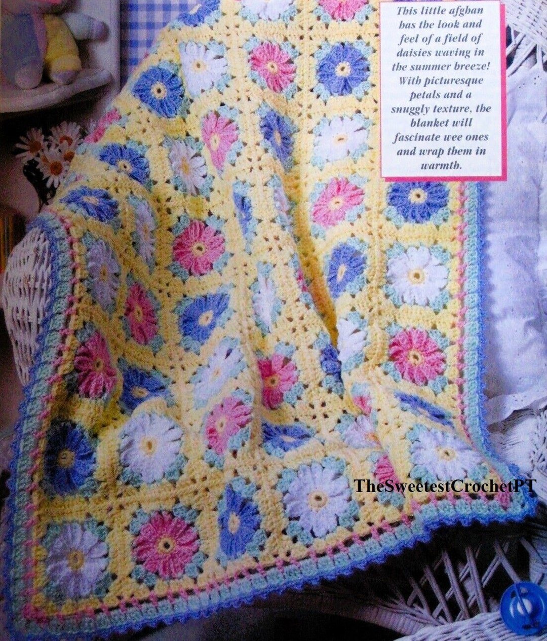 Baby Blanket Crochet Pattern Crochet Daisy Afghan Flower Blanket ...