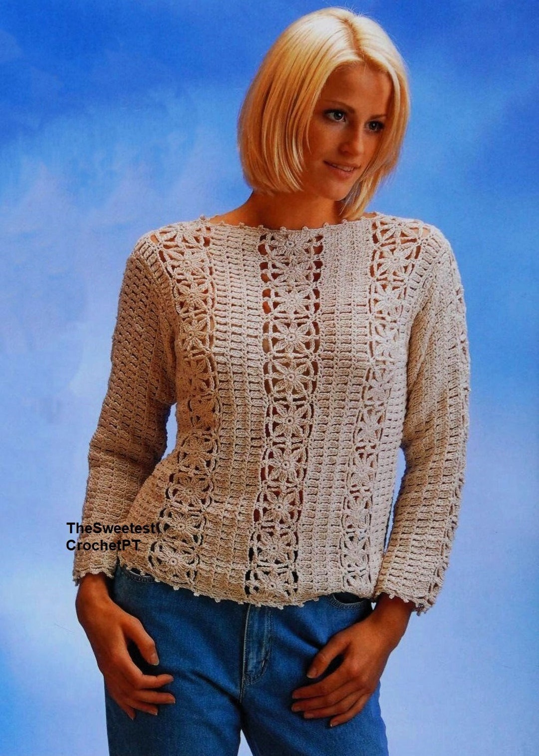 Ladies Lacy Crochet Top Pattern Long Sleeve Summer Blouse Crochet ...