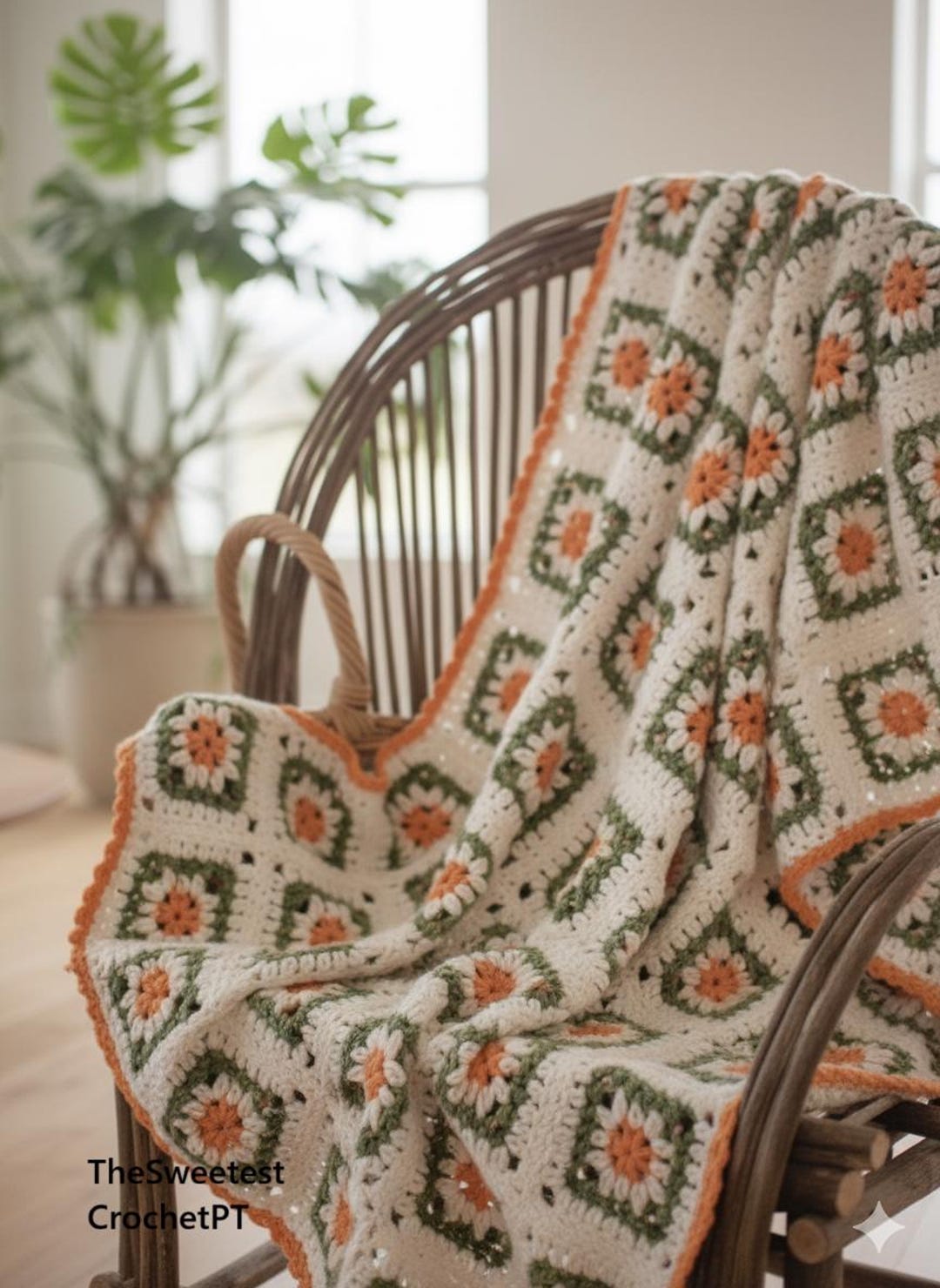 Daisy Crochet Blanket Pattern Granny Square Afghan Worsted 10 Ply Yarn ...