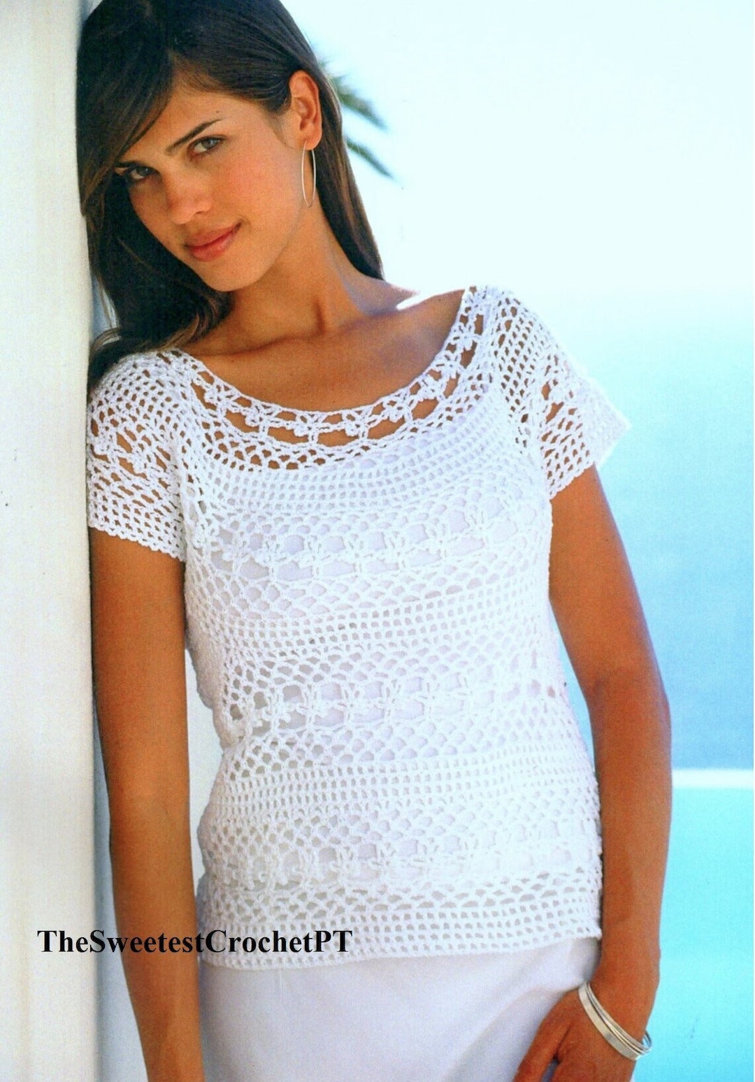 INSTANT DOWNLOAD PDF Ladies Lacy Crochet Top Pattern Short Sleeve ...