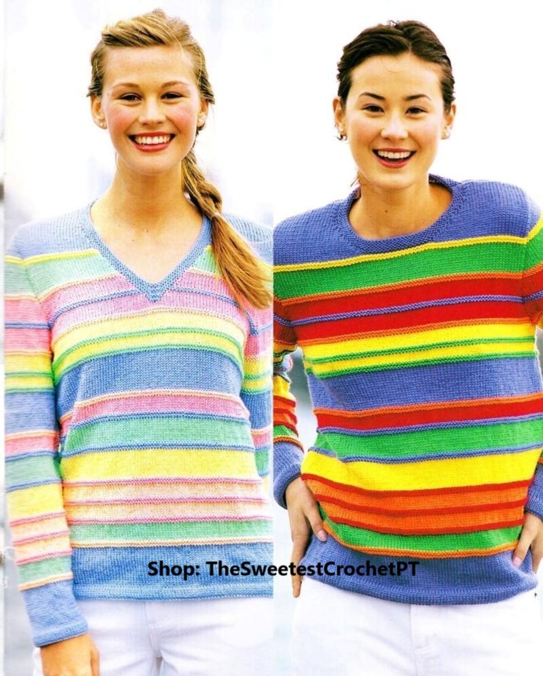 Easy Stripe Sweater Knitting Pattern for Women Crew or V-neck Option ...