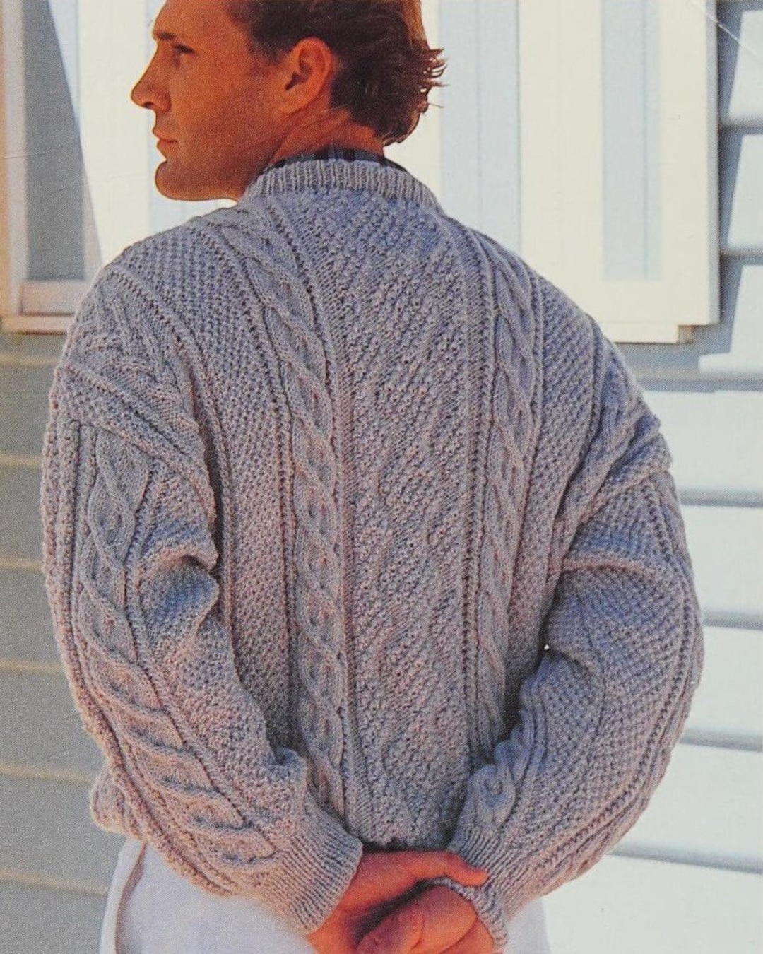 Mens Sweater Knitting Pattern Man Knitwear Cable Aran Pullover Vintage ...
