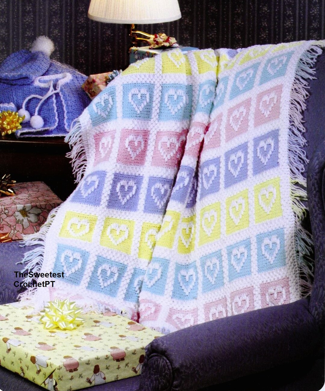 Baby Hearts Blanket Crochet Pattern Heart Baby Afghan Worsted 10 Ply ...