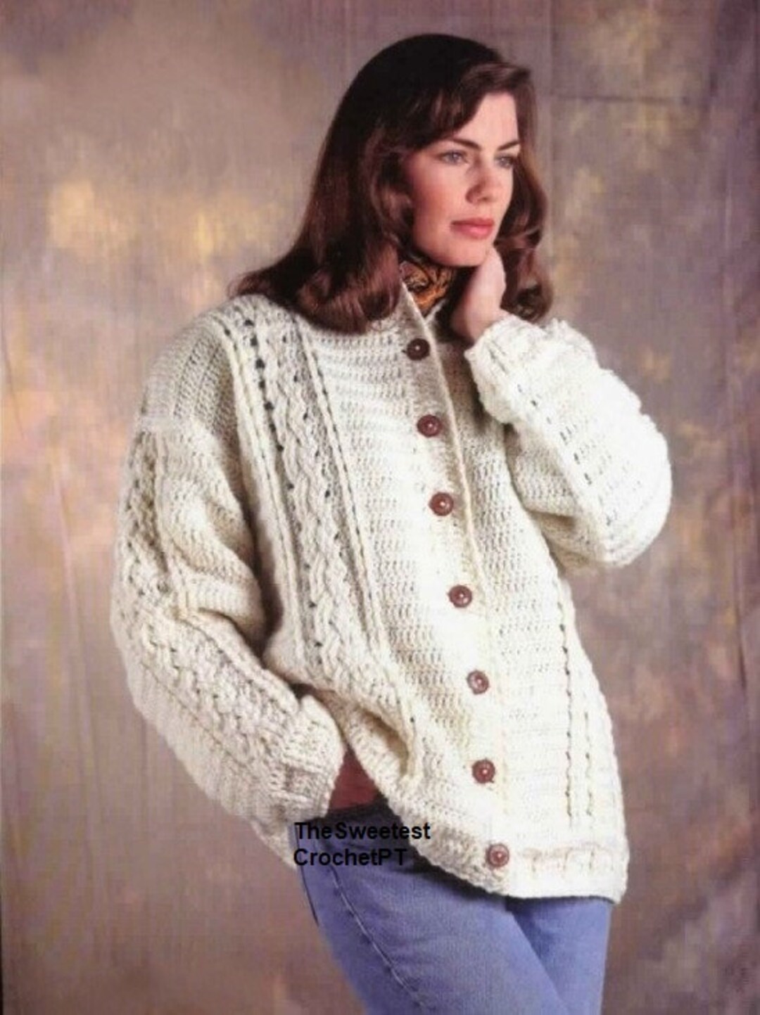 Ladies Cable Cardigan Crochet Pattern Crochet Aran Sweater Plus Size ...