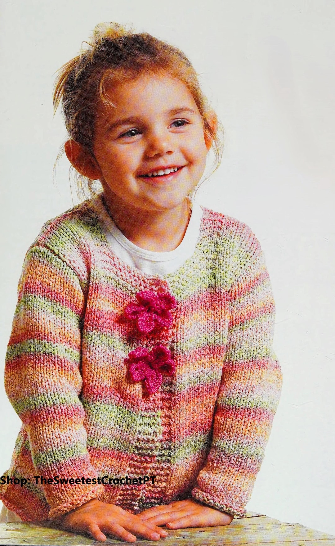 Girls Flower Cardigan Knitting Pattern 4 Sizes: 4-10 Years Worsted 10 ...