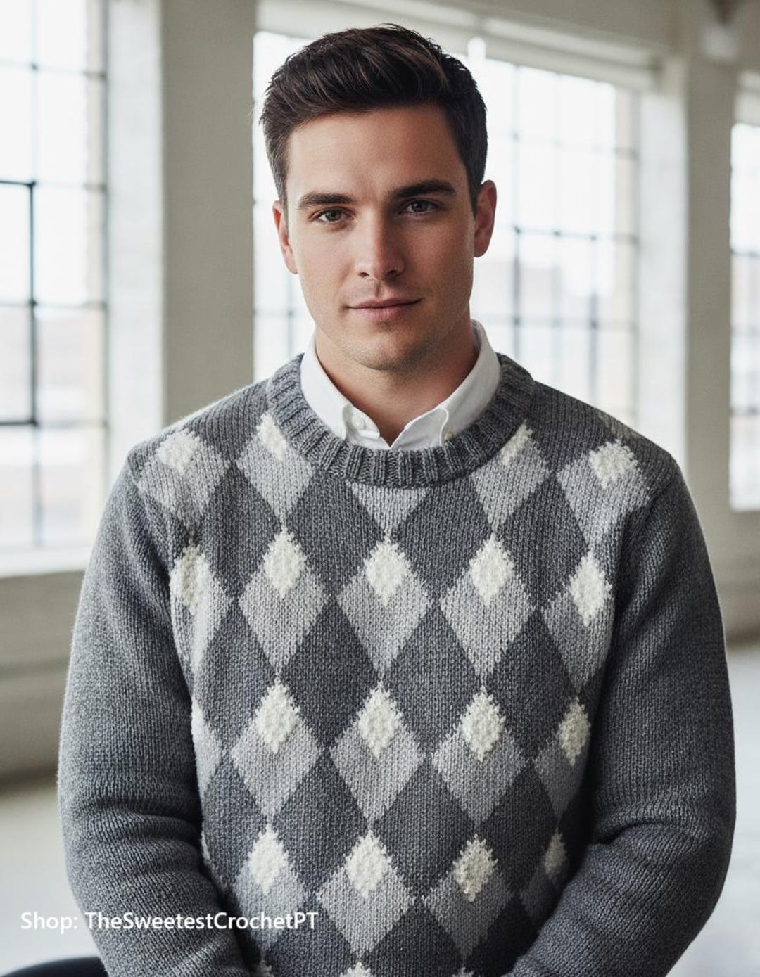 Men’s Argyle Sweater Knitting Pattern PDF Classic Pullover DIY Knit ...