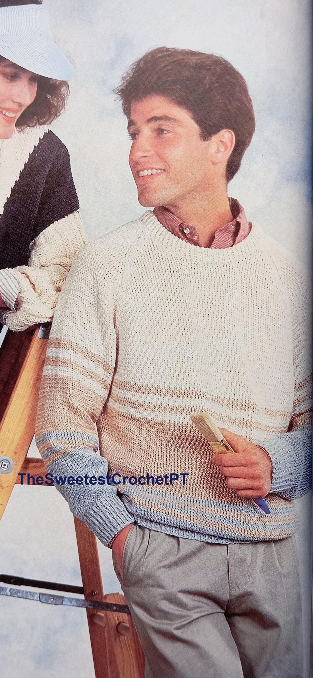 Mens Round Neck Sweater Knitting Pattern Mens Striped Pullover Jumper 5 ...