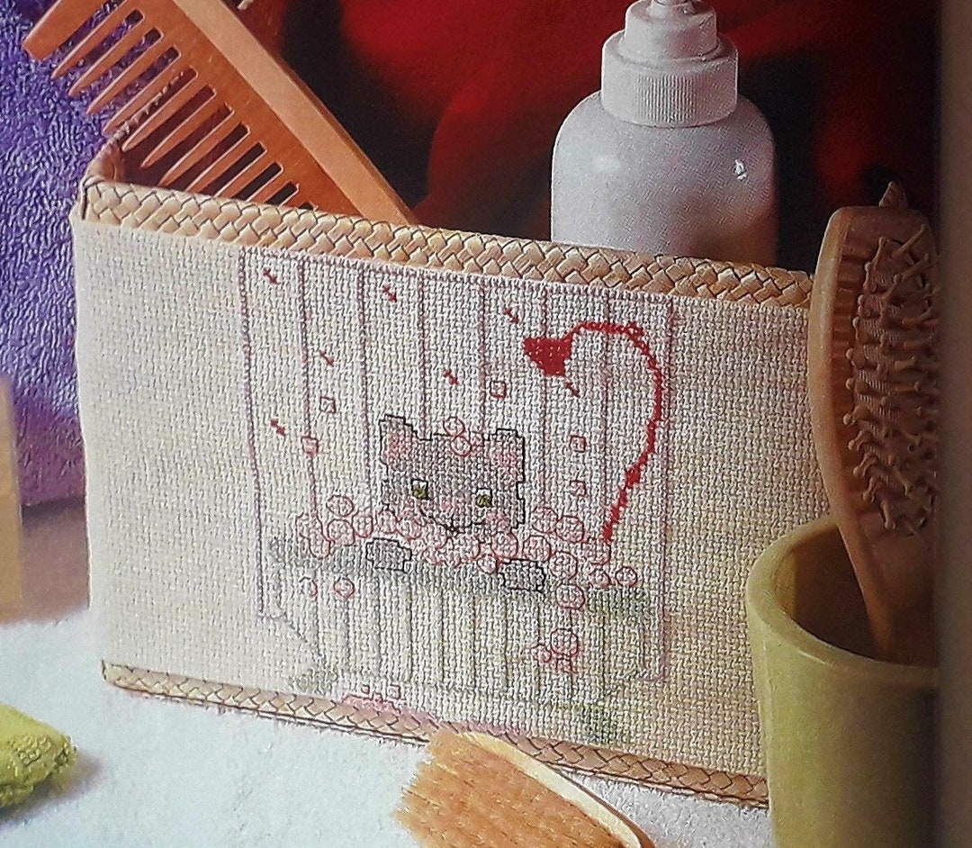 Kitten Bubble Bath Cross Stitch Pattern Cat Bathroom Embroidery Xstitch ...