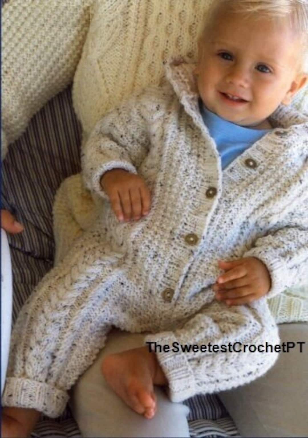 BABY ROMPER Knitting Pattern Baby All in One Hooded Sleepsuit Jumpsuit ...