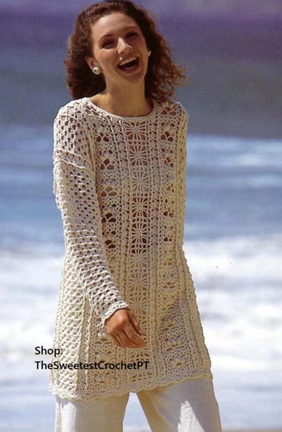 Lacy Crochet Sweater Pattern Women's Tunic Boho Trendy Top Easy Crochet ...