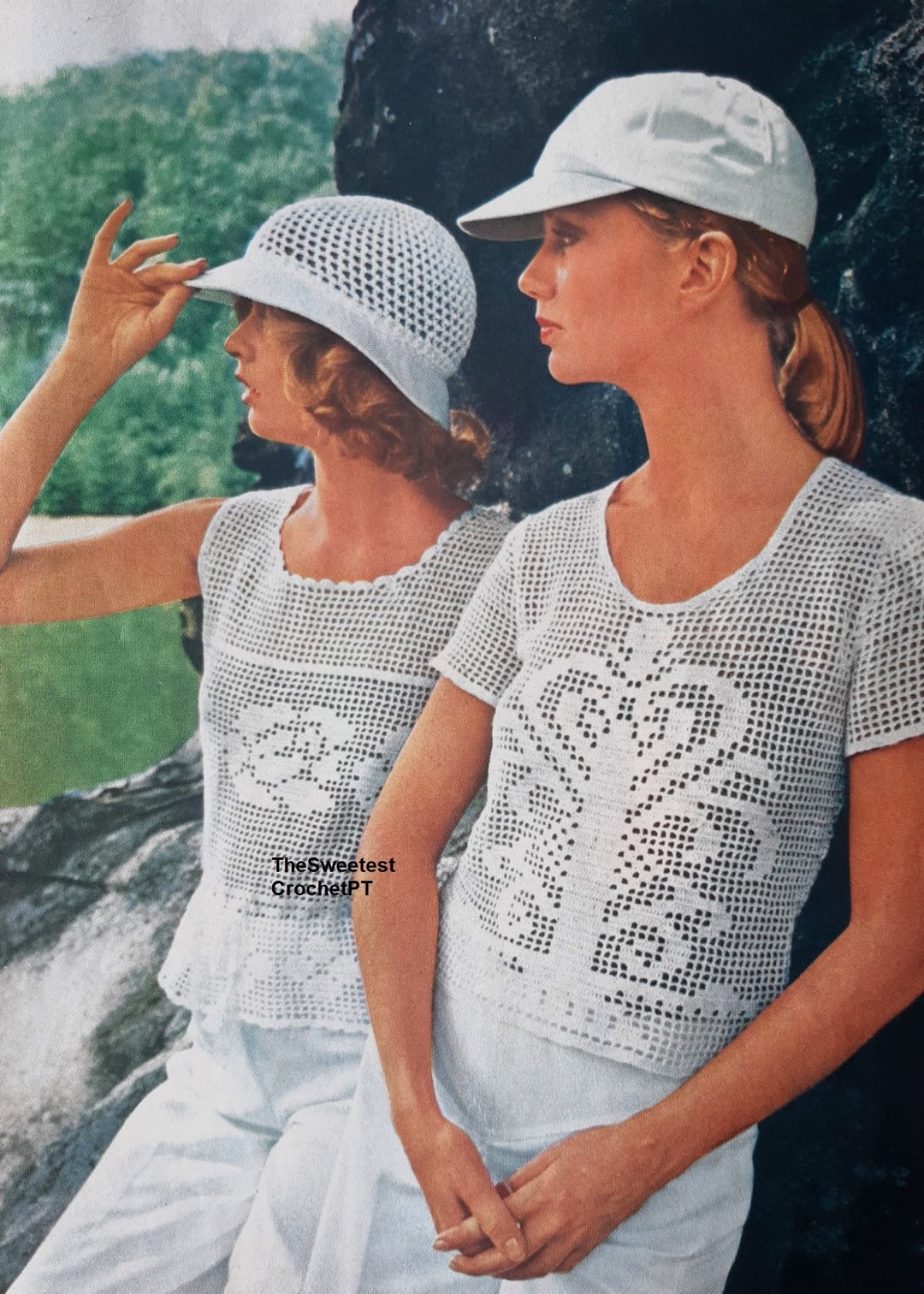 2 Crochet Top Patterns in Lacy Open Stitch Mesh Filet Summer Blouses 4 ...