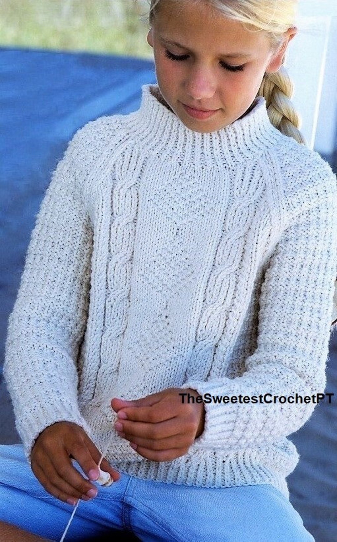 Children Knitting Sweater Pattern Round and Stand up Neck Aran Cable ...