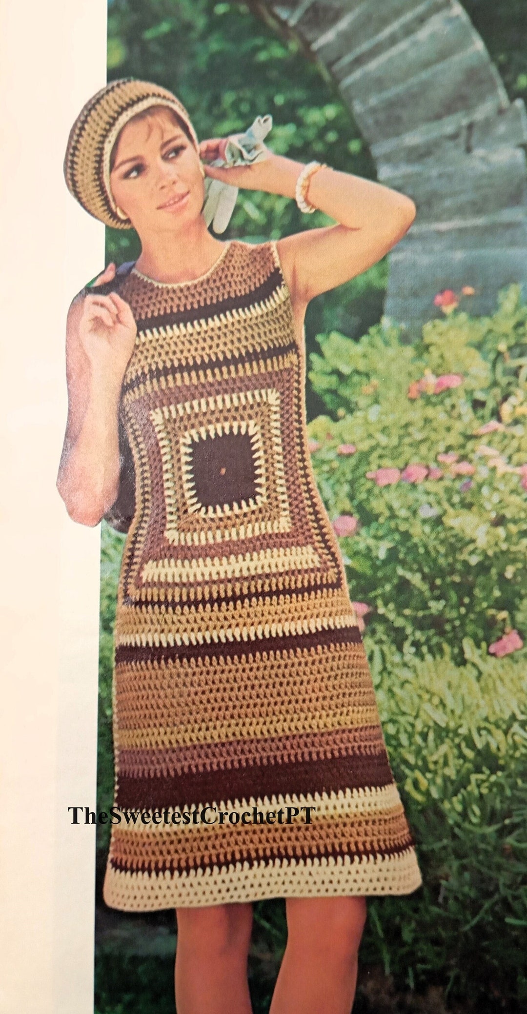 Granny Squares Dress and Hat Crochet Pattern Womens Crochet Dress ...