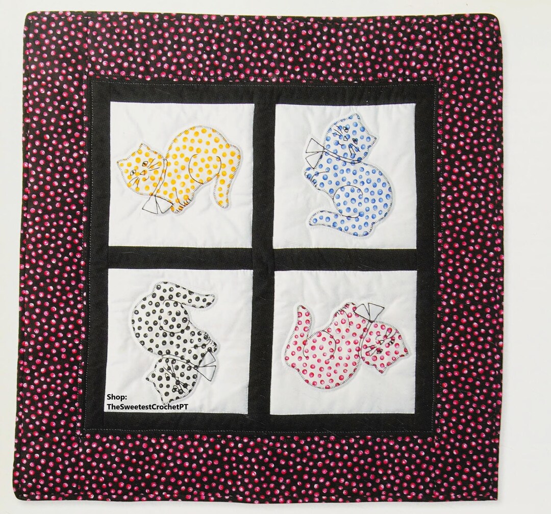 Calico Cats Quilt Pattern Appliqué 32"x32" Design Charming Feline ...
