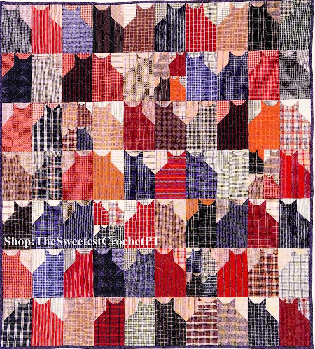 Colorful Cats Quilt Sewing Pattern Cat Lovers Quilting Patchwork 50.5 X ...