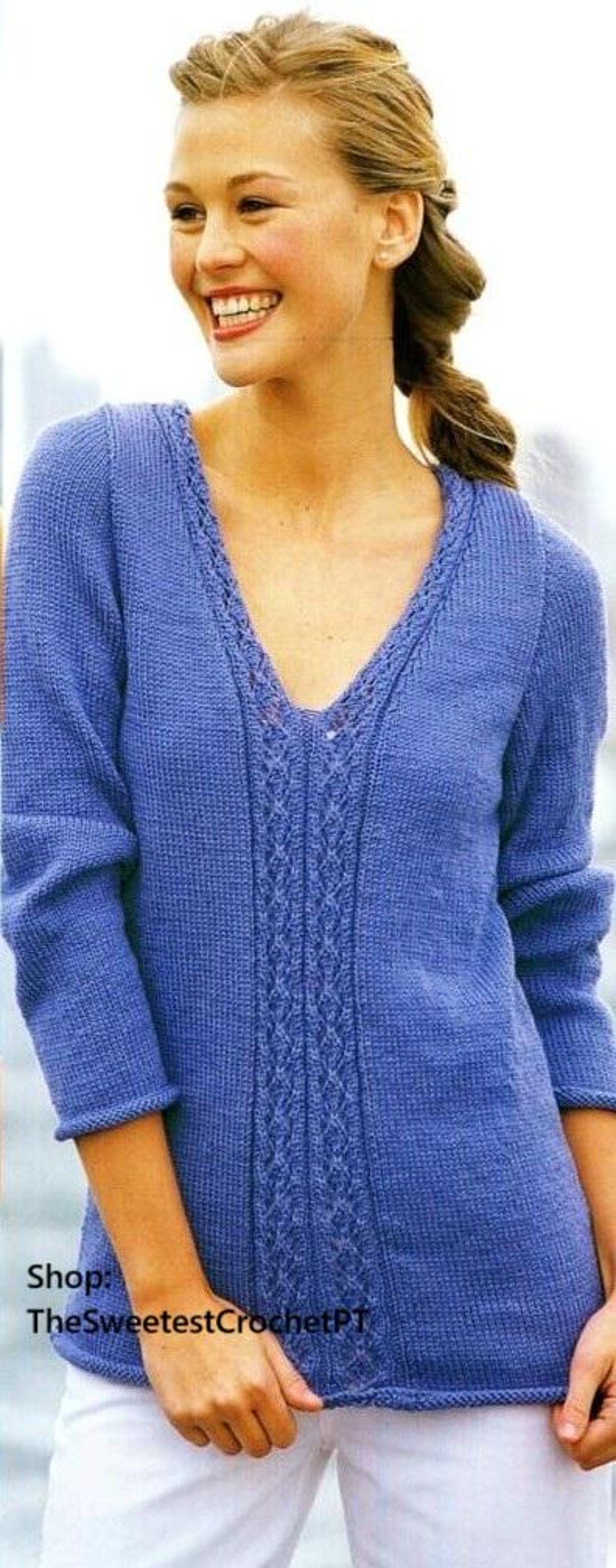 Women's V-neck Sweater Knitting Pattern Elegant DIY Pullover Pattern ...