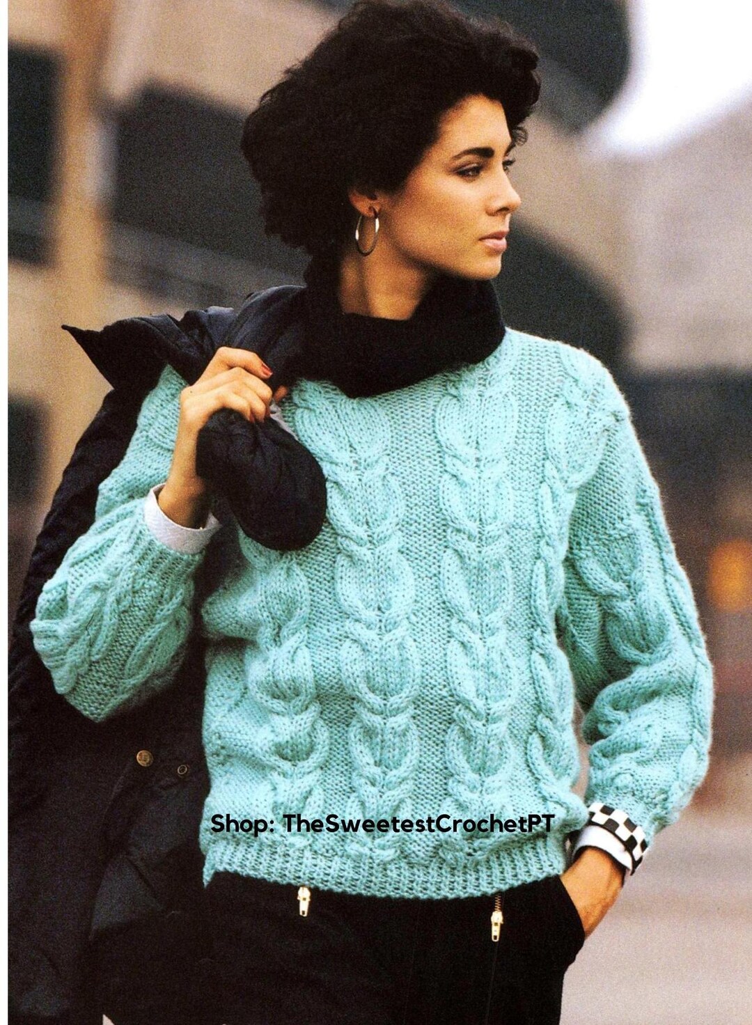 Women's Cable Sweater Knitting Pattern Chunky Cable Pullover Vintage ...
