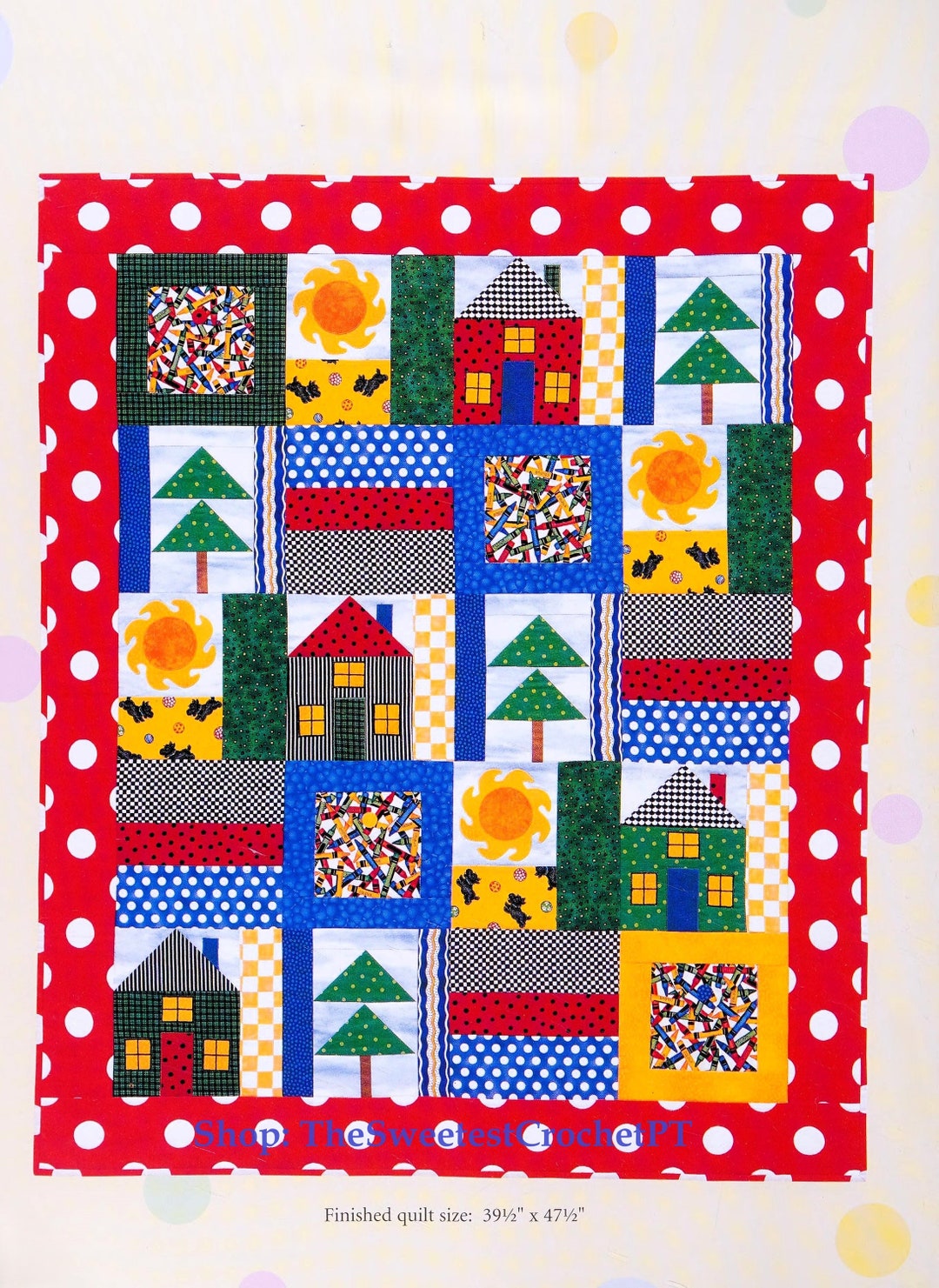 Neighborhood Quilt Pattern Houses and Trees Quilt Sewing 39.5 X 47.5 ...