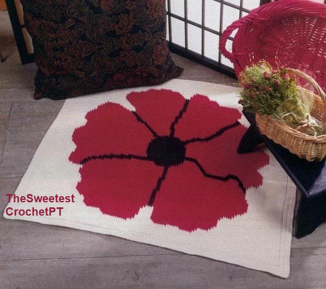 Boho Poppy Flower Rug Crochet Pattern Vintage DIY Home Décor Handmade ...