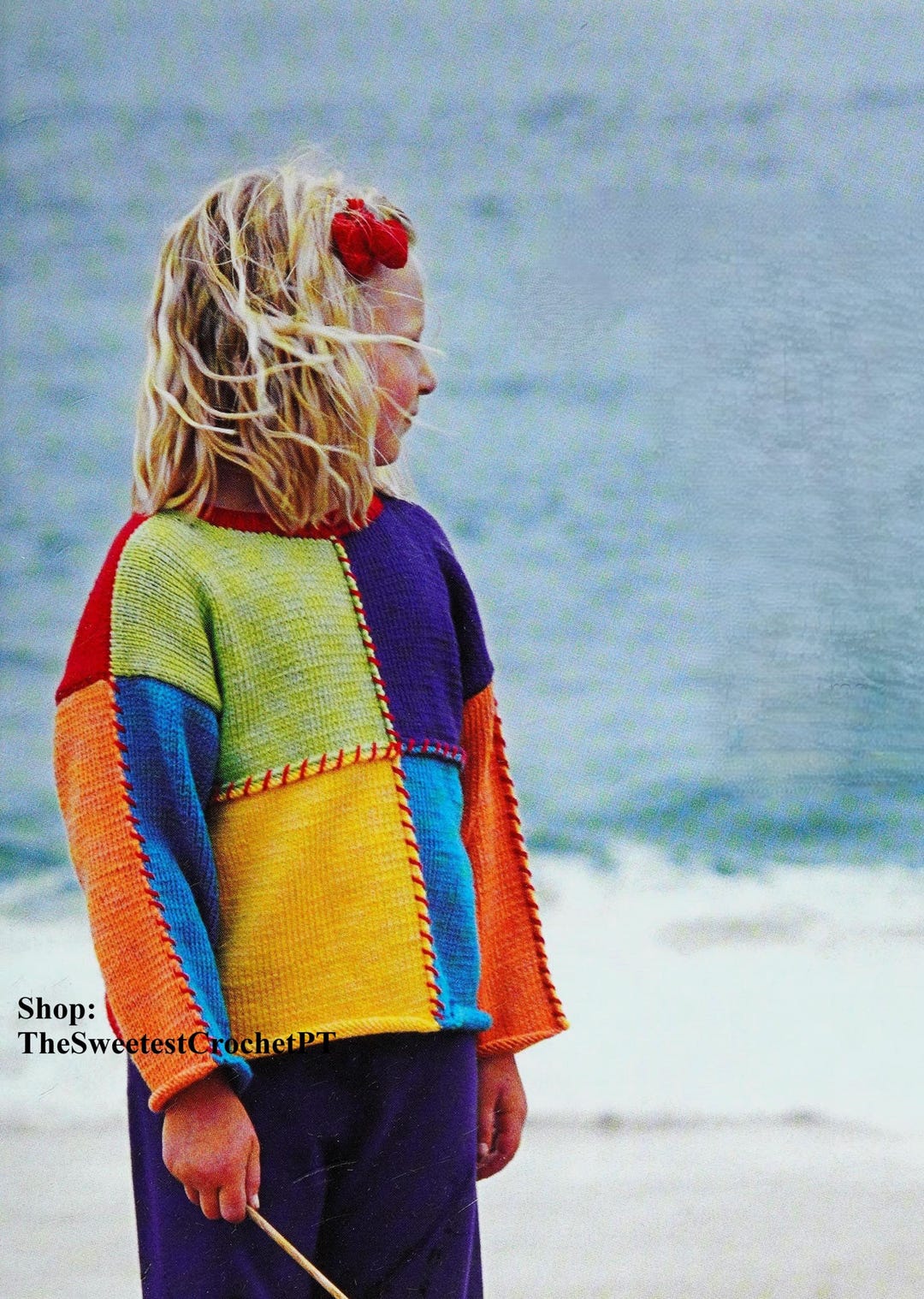 Girl Patchwork Sweater Knitting Pattern Child Round Neck Easy Sweater 4 ...