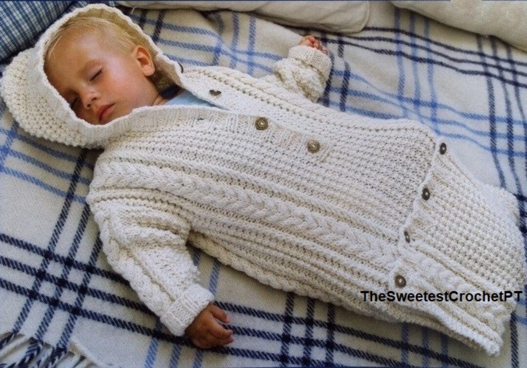BABY SLEEPING BAG Knitting Pattern Baby Nest Cocoon Hooded Sack Aran ...