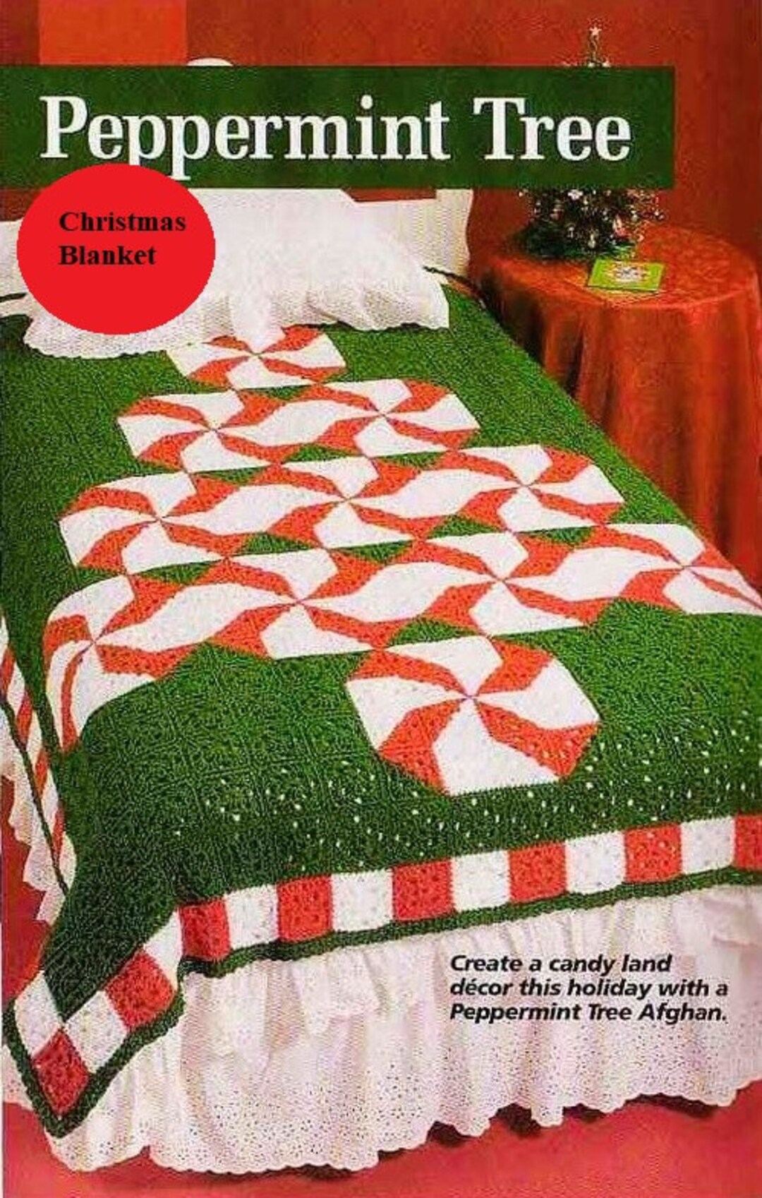 Christmas Peppermint Tree Blanket Crochet Pattern Afeghan Bedspread ...