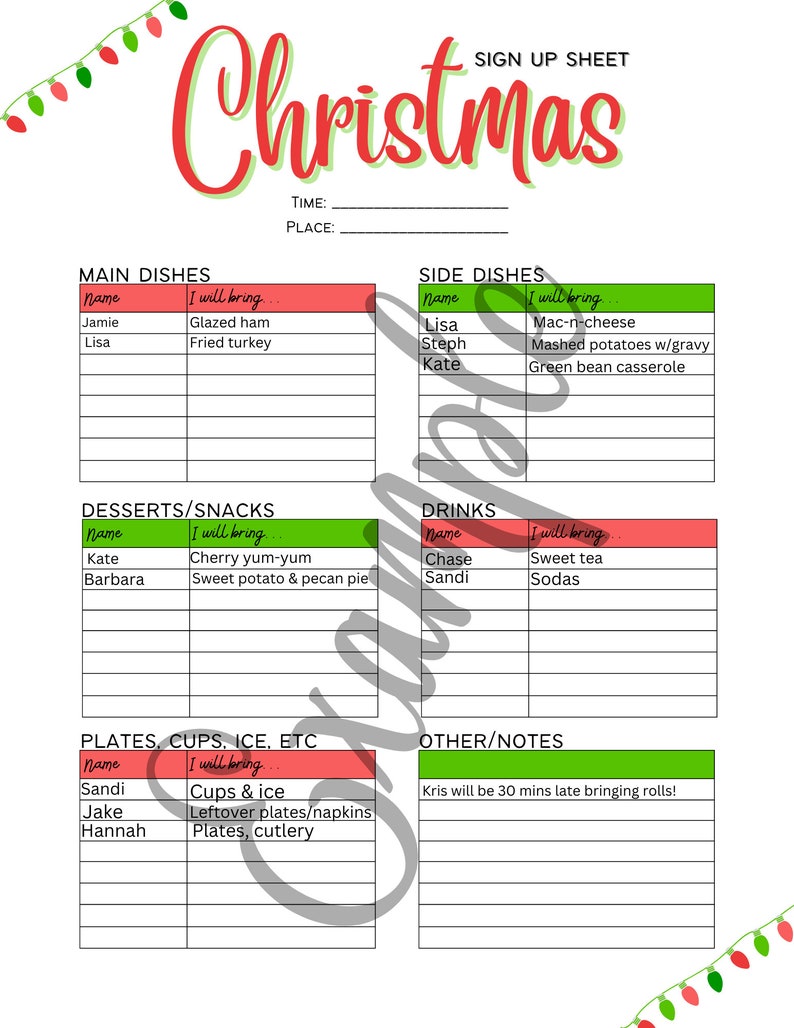 Christmas Sign Up/meal Planner/groceries/feast/holidays/family/friends ...