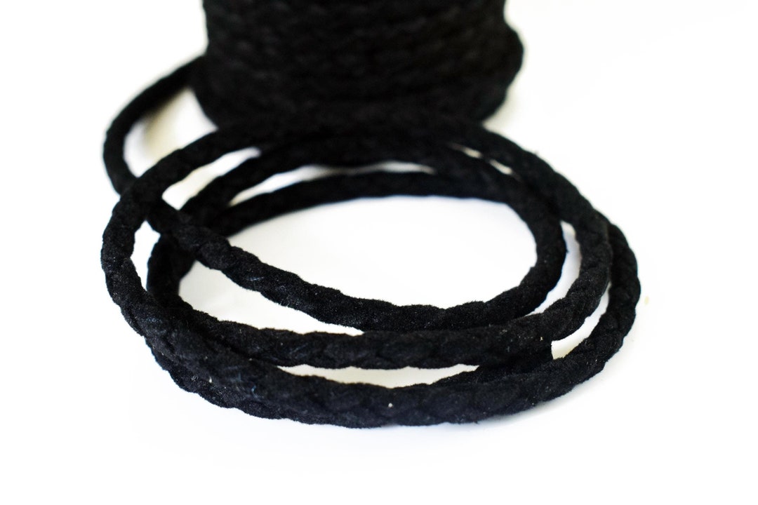 Black Artificial Suede Cord Braided 5mm, Round Suede Cord, Faux Suede ...