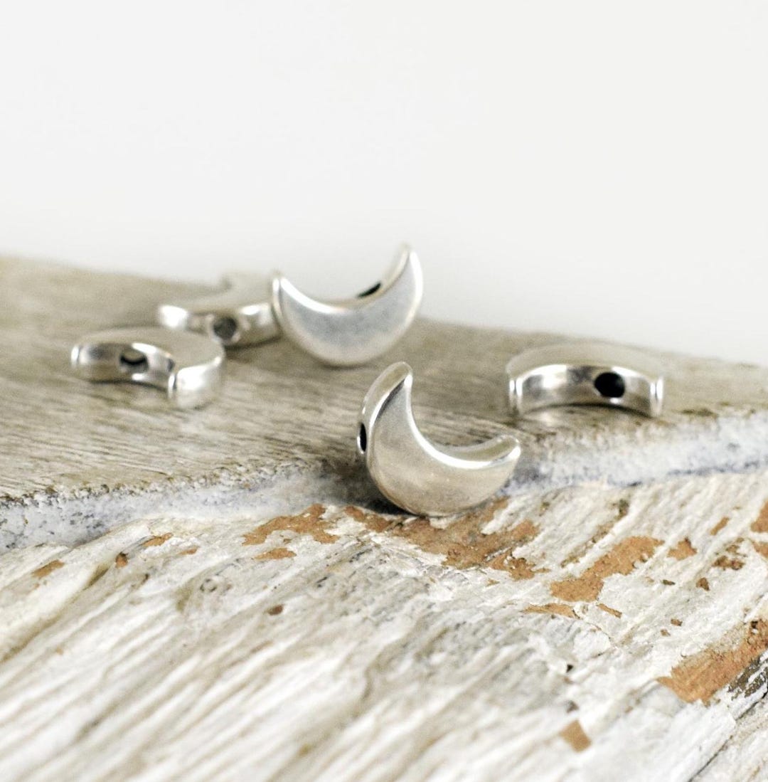Moon Spacer Beads, Crescent Moon Antique Silver Beads, New Moon Slider ...