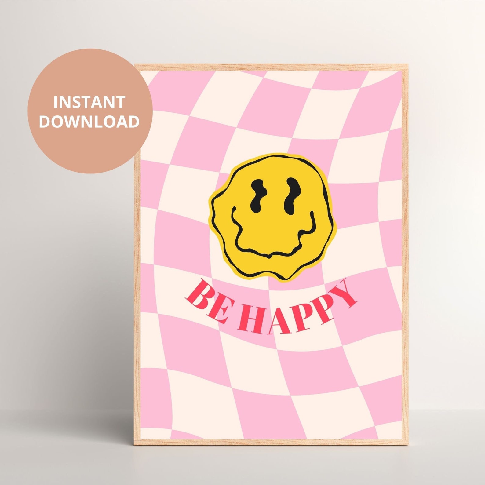 Be Happy Melted Smiley Face Wall Art, 70s Retro Art Print Poster ...