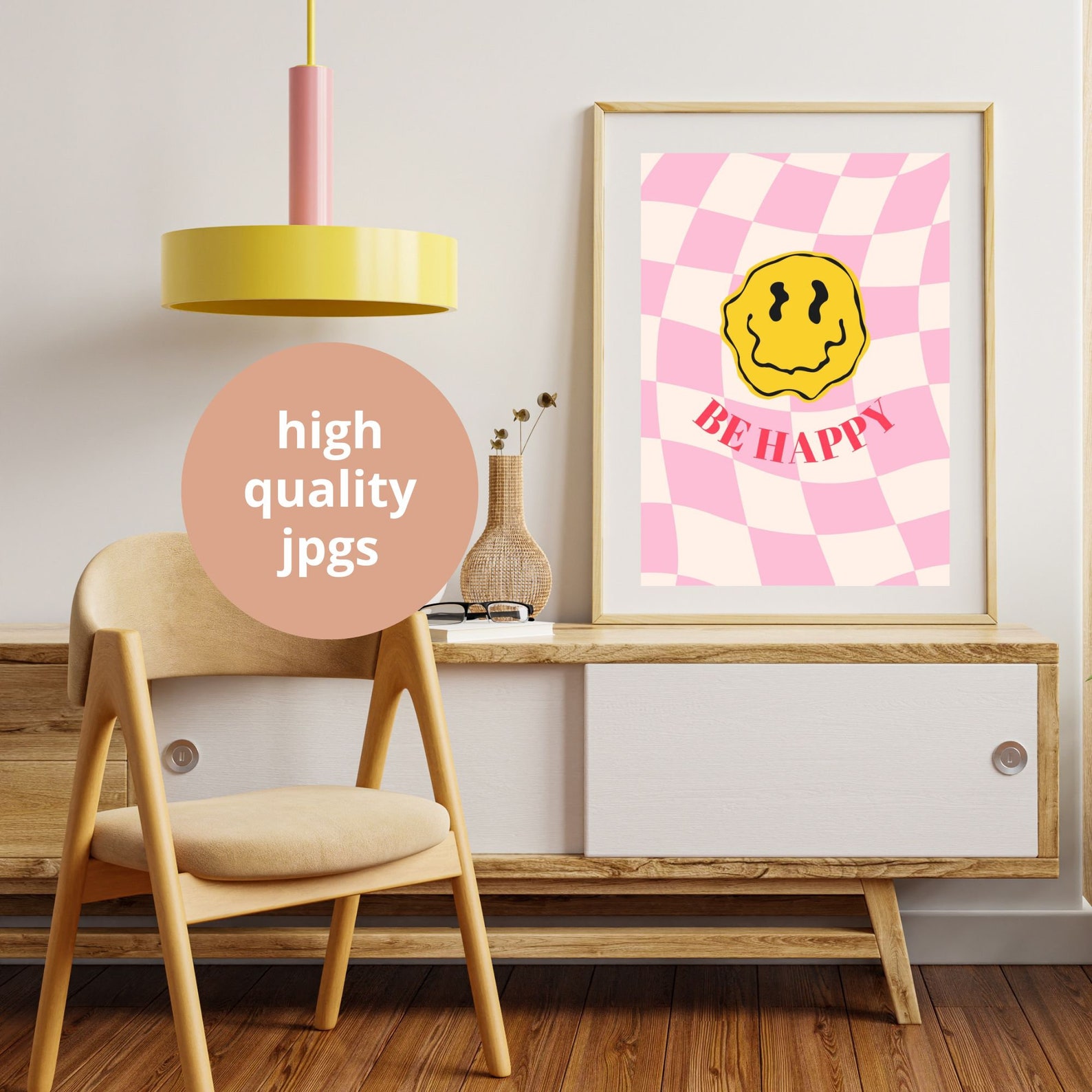 Be Happy Melted Smiley Face Wall Art, 70s Retro Art Print Poster ...