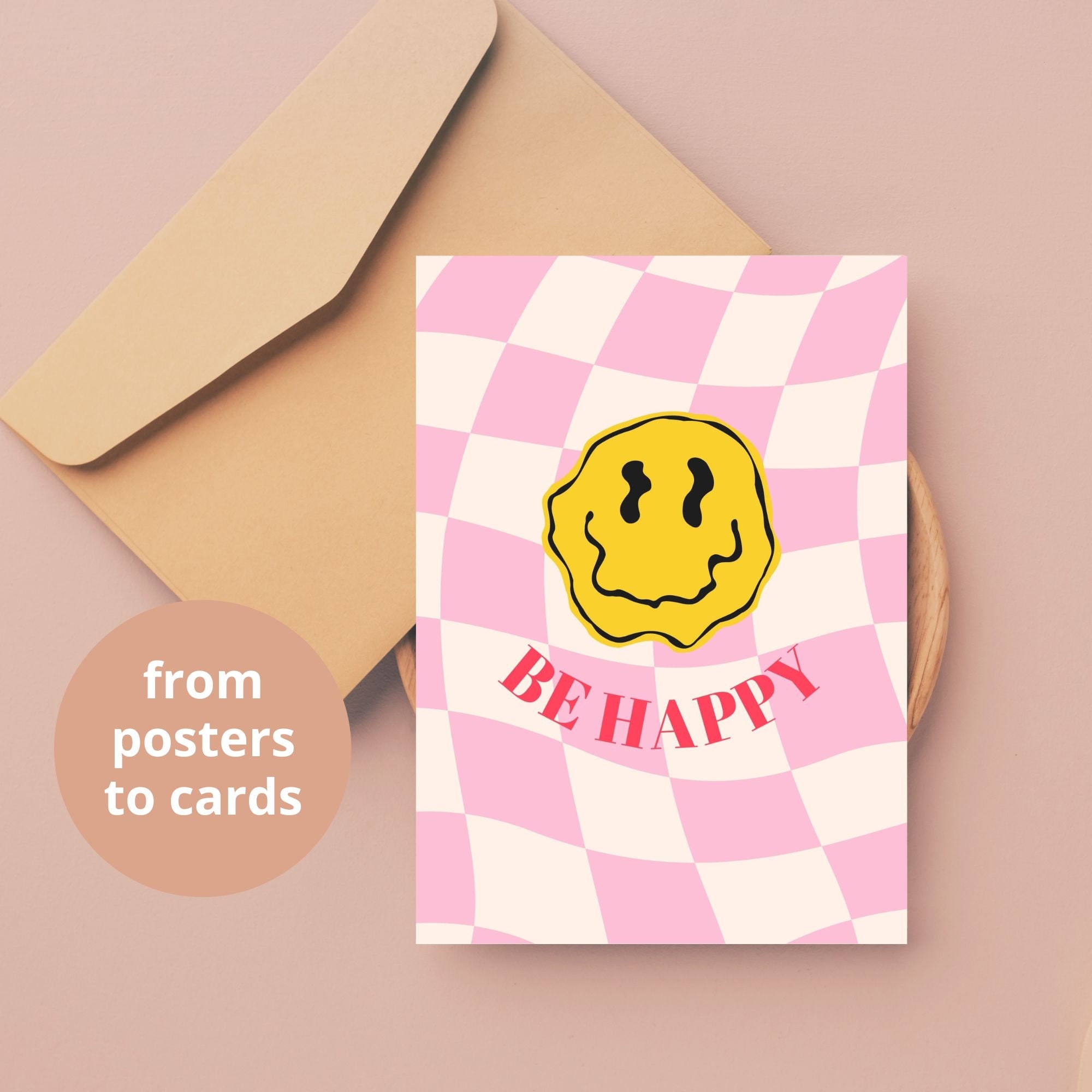 Be Happy Melted Smiley Face Wall Art, 70s Retro Art Print Poster ...