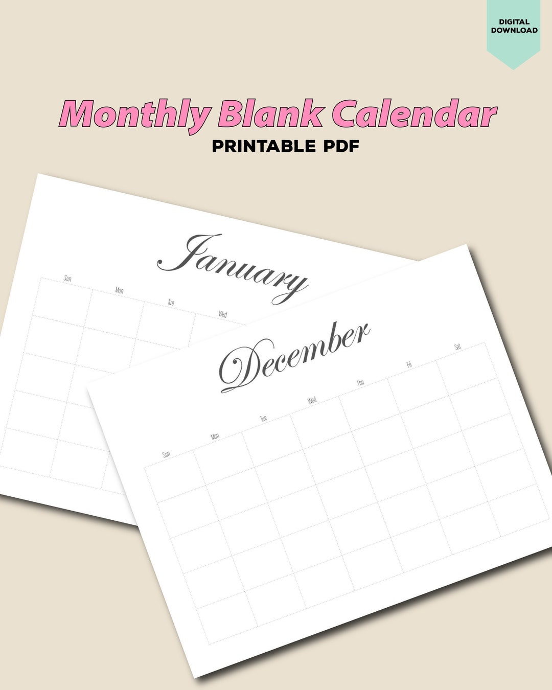 Monthly Blank Calendar, Minimalist Calendar, 11 X 8.5 Inches ...