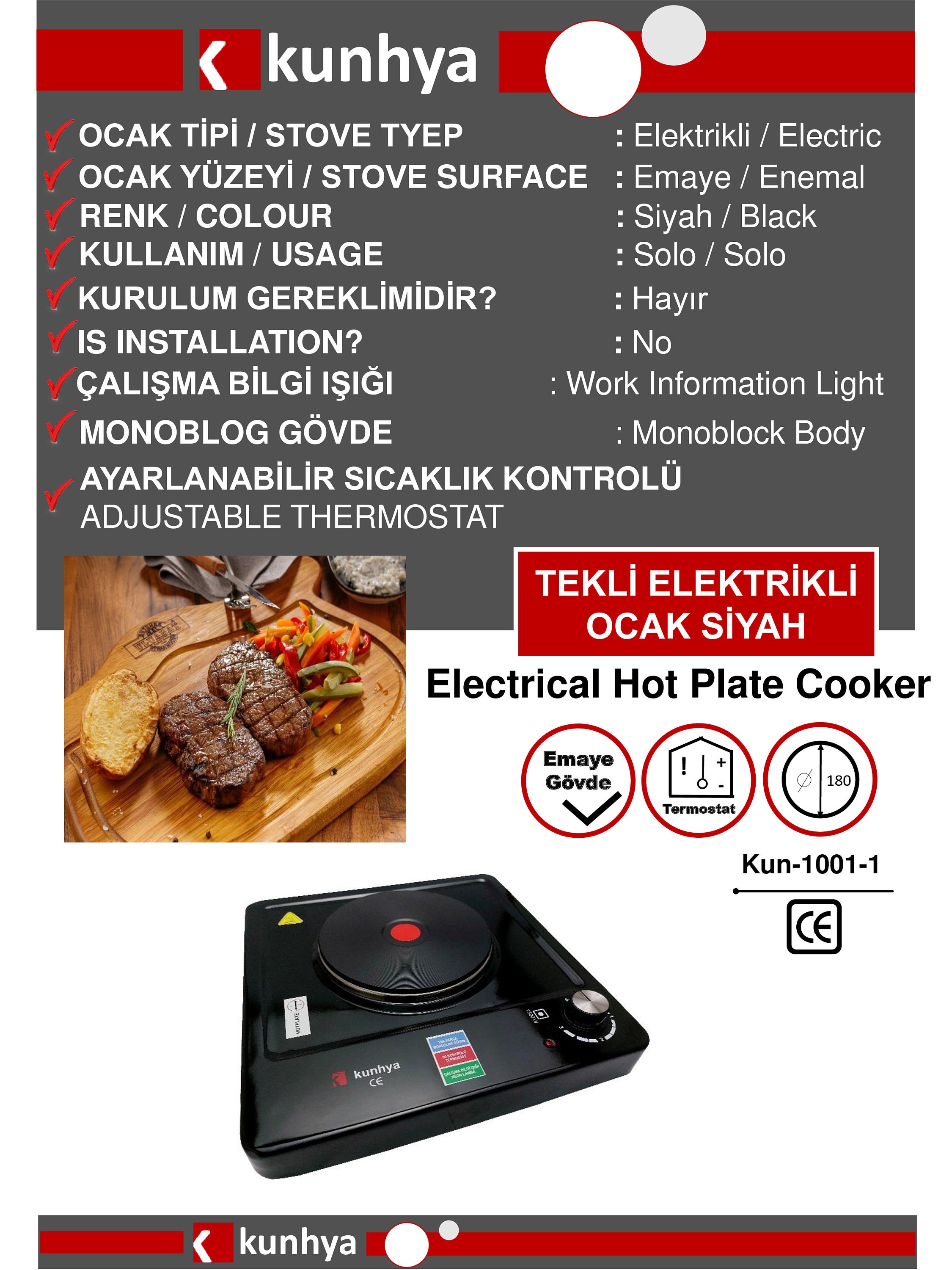1500 W Single Hot Plate Precise Table Top Cooking, Cast Iron Heating ...