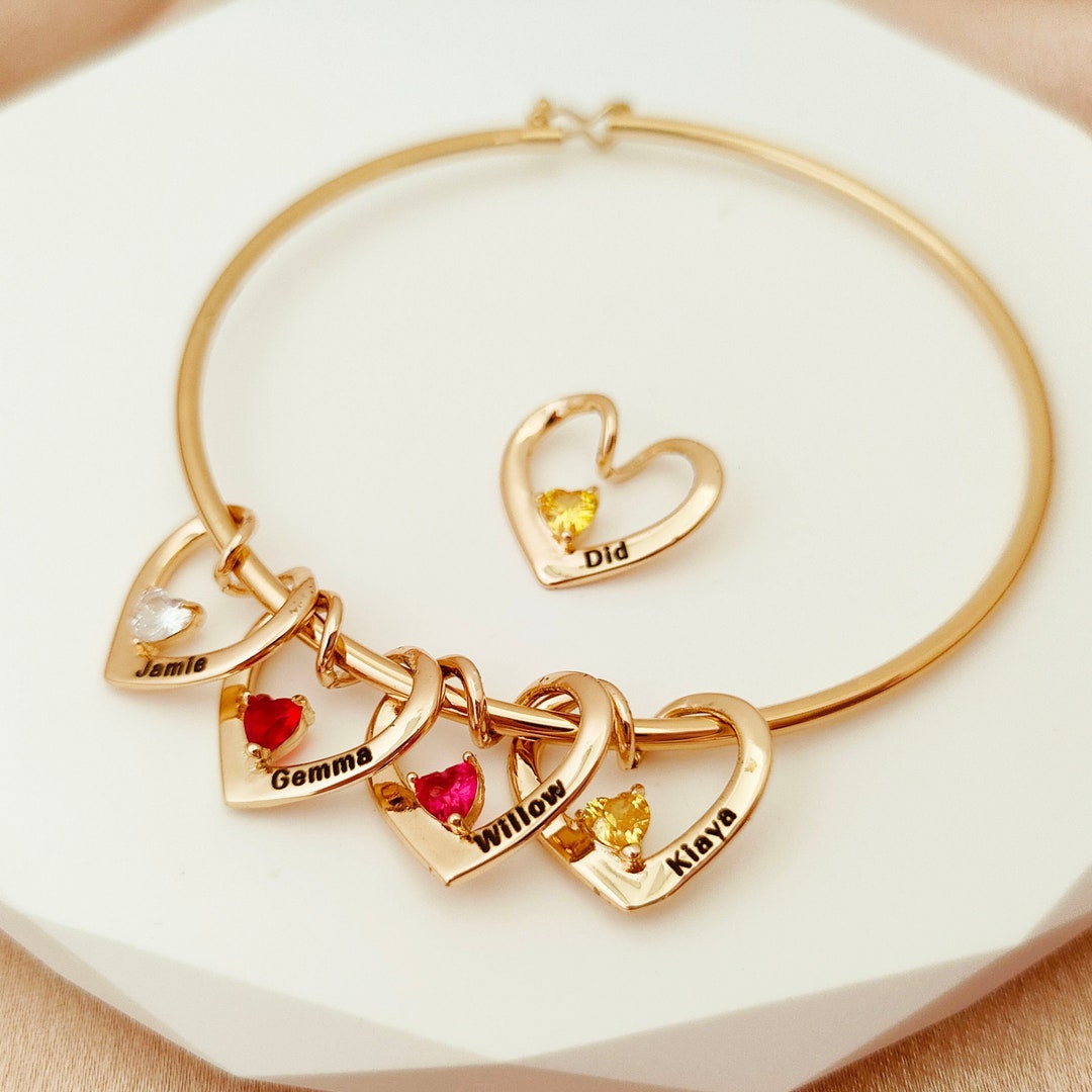 Personalize Name Heart Bracelet,custom Birthstone Charms Bracelet ...