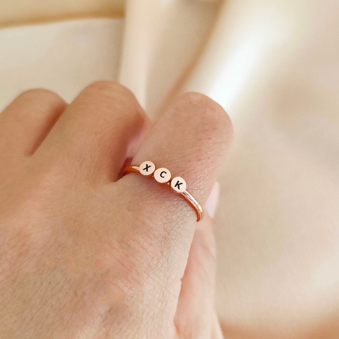 Personaliz Letter Ring,dainty Tiny Initial Ring,sterling Silver Ring,stacking Ring,custom Name ...