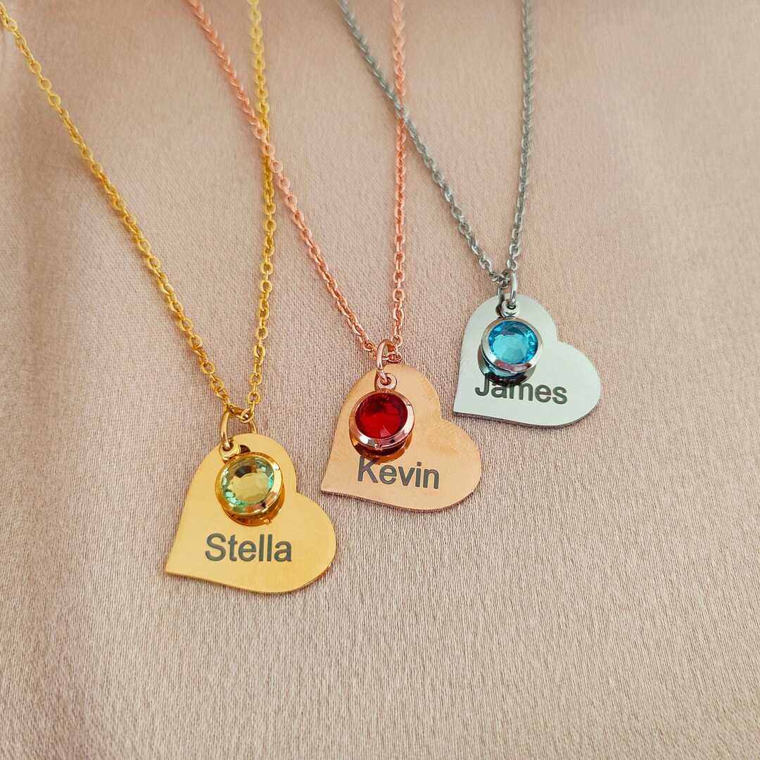 Personalized Name Birthstone Necklaces,engraved Heart Name Necklace ...