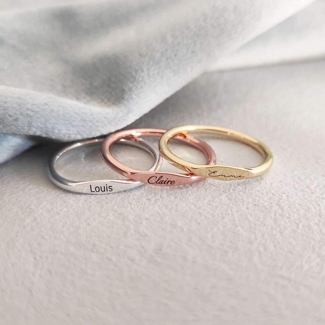 Custom Stackable Name Ring, Personalized Gift for New Mom,skinny Ring ...