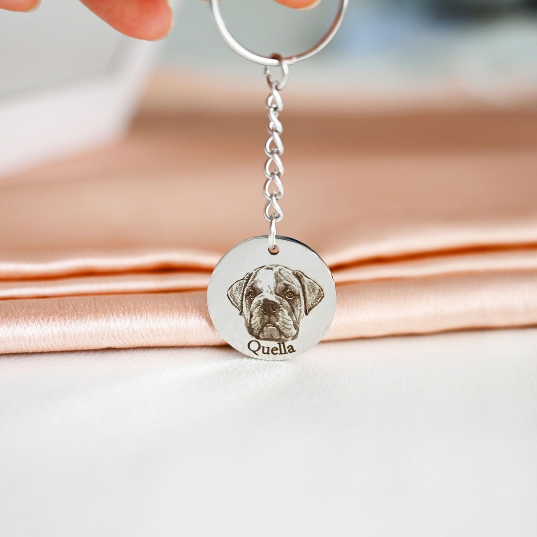 Custom Engraved Pet Portrait Keychain,dog Photo Keyring,pet Lovers Gift ...