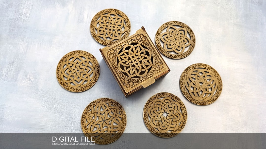 6 Celtic Coasters With Box OL1010. Laser Cut Files SVG, PDF, CDR ...
