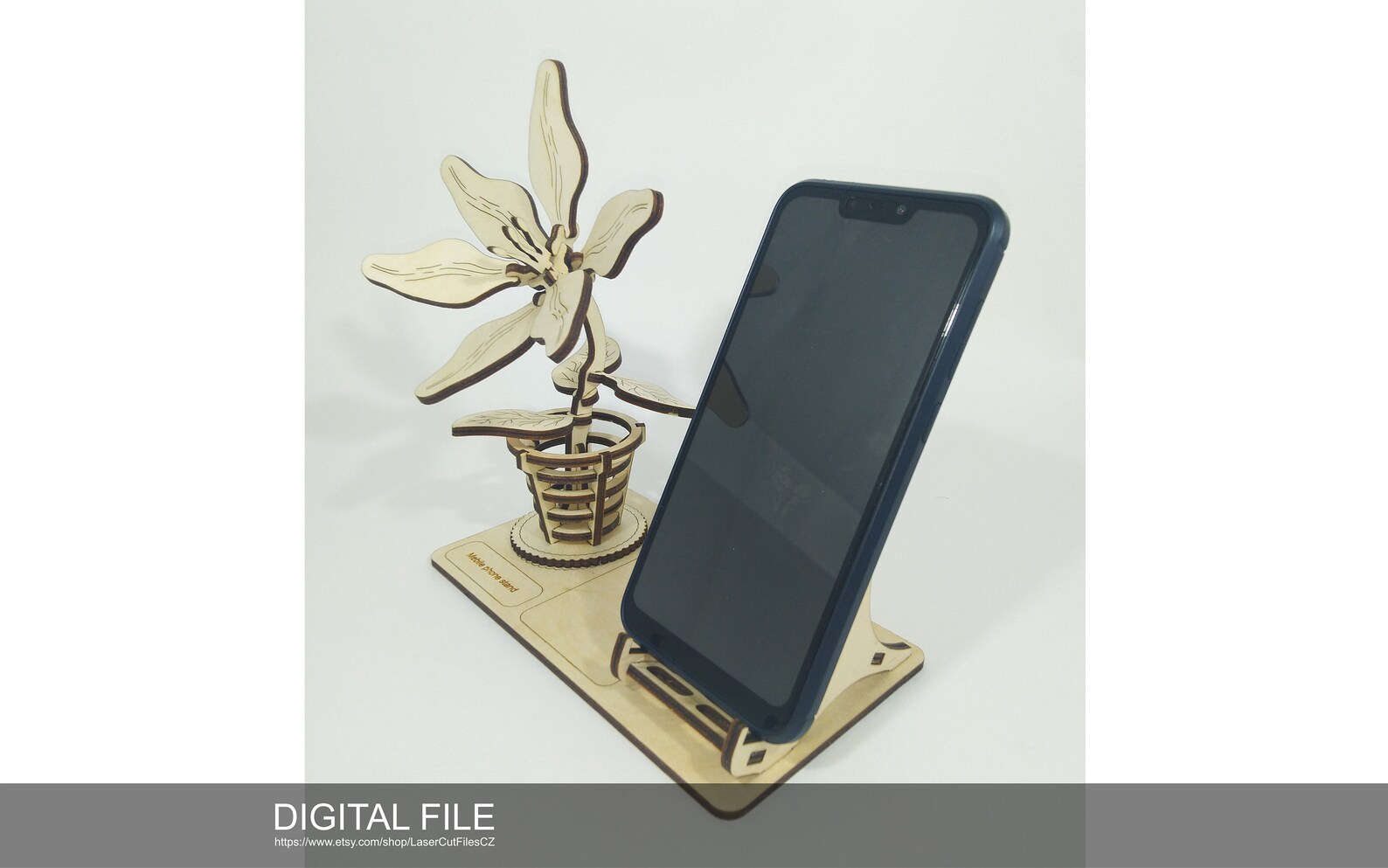 Phone Stand With Flower 3D V.1.0. Laser Cut Files SVG DXF - Etsy