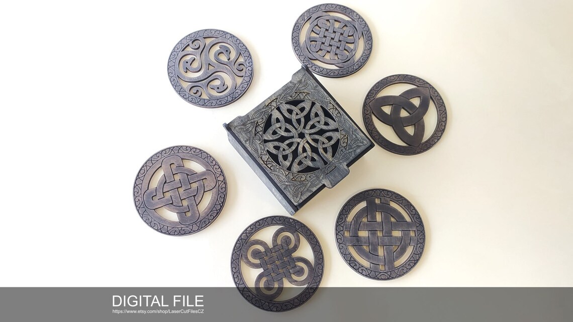 7 Celtic Coasters With Box. Laser Cut Files SVG PDF CDR - Etsy
