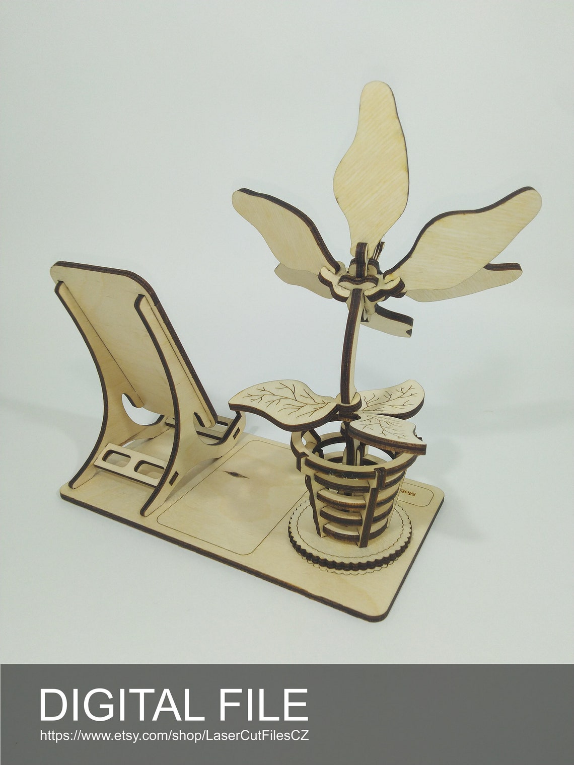 Phone Stand With Flower 3D V.1.0. Laser Cut Files SVG DXF - Etsy