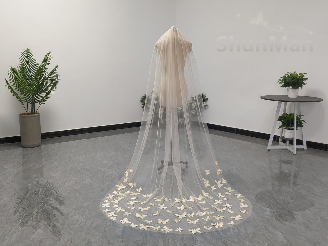 Cathedral Wedding Butterfly Veil White Ivory Champagne Butterfly Bridal ...