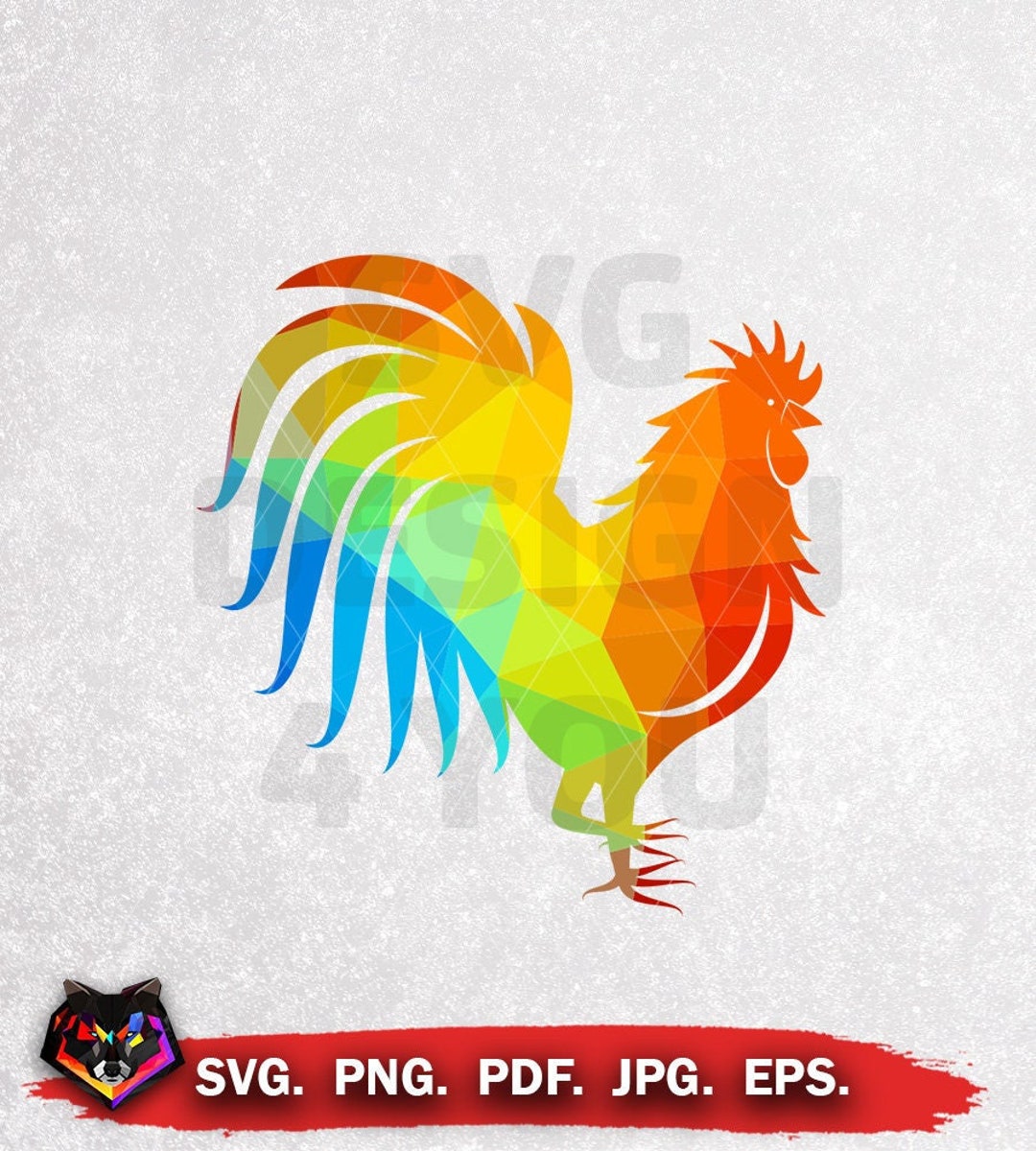 Cockerel Silhouette Color Poly, Chicken, Mosaic Design, Svg, Eps, Pdf ...
